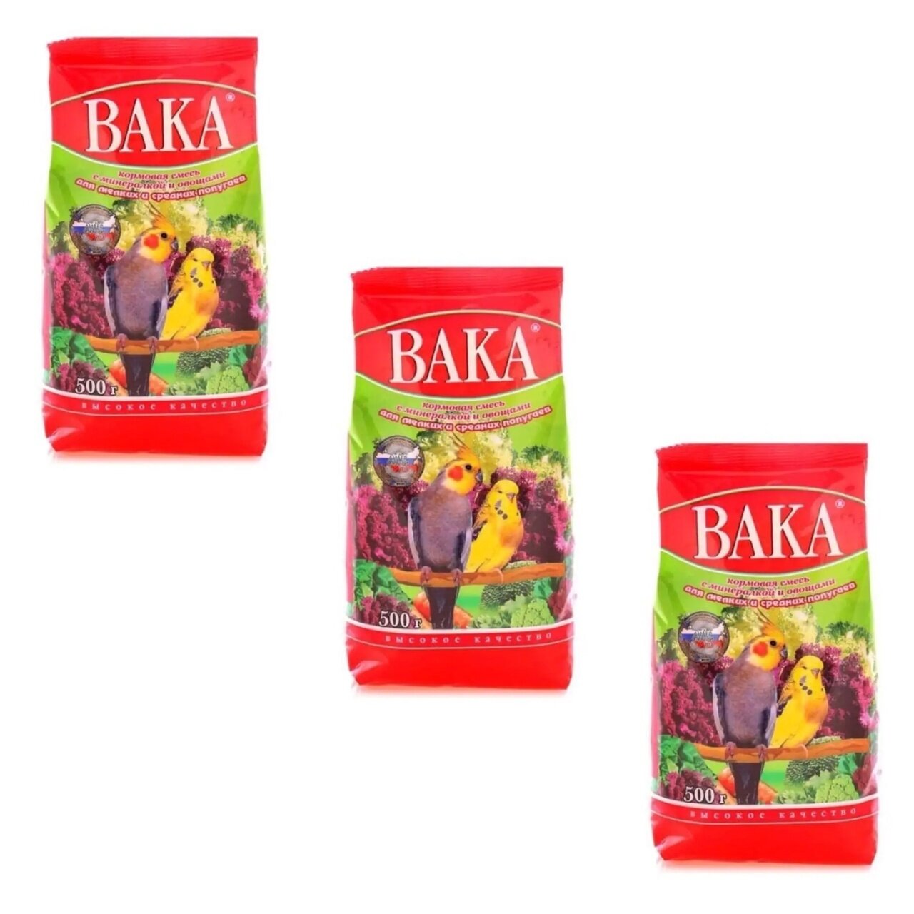 Вака Корм для мелких и средних попугаев с минералами и овощами 500г,3 шт