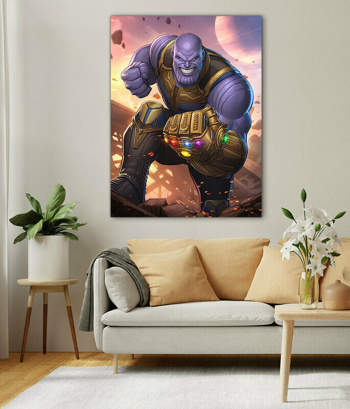 Интерьерная картина на холсте "Танос с камнями бесконечности" размер 22x30 см