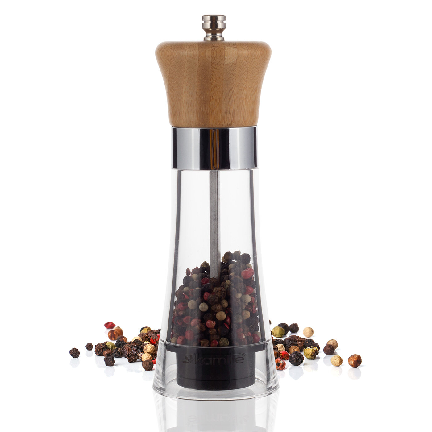 Мельница для специй Kamille КМ-7064 из стекла и бамбука (прозрачный)