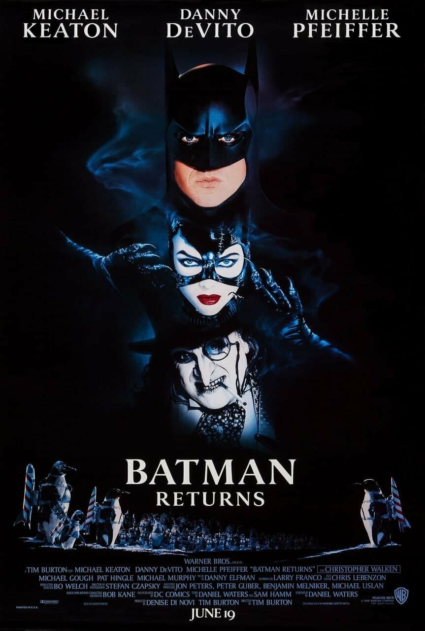 Плакат, постер Бэтмен возвращается (Batman Returns, 1992г) на холсте, размер 42х60см