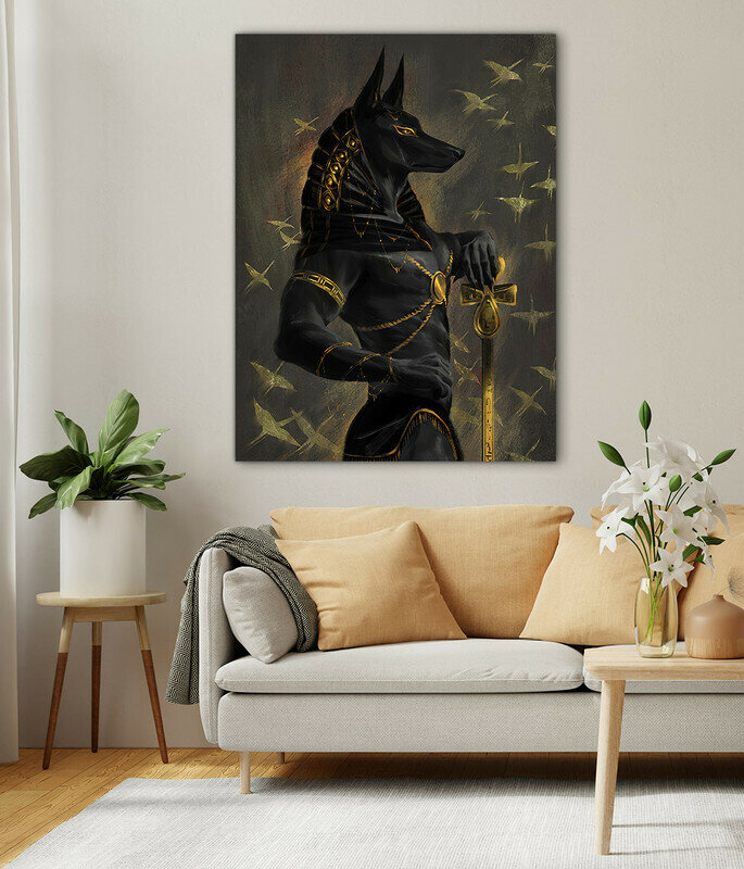 Интерьерная картина на холсте "Анубис - древнеегипетский бог погребальных ритуалов" размер 22x30 см