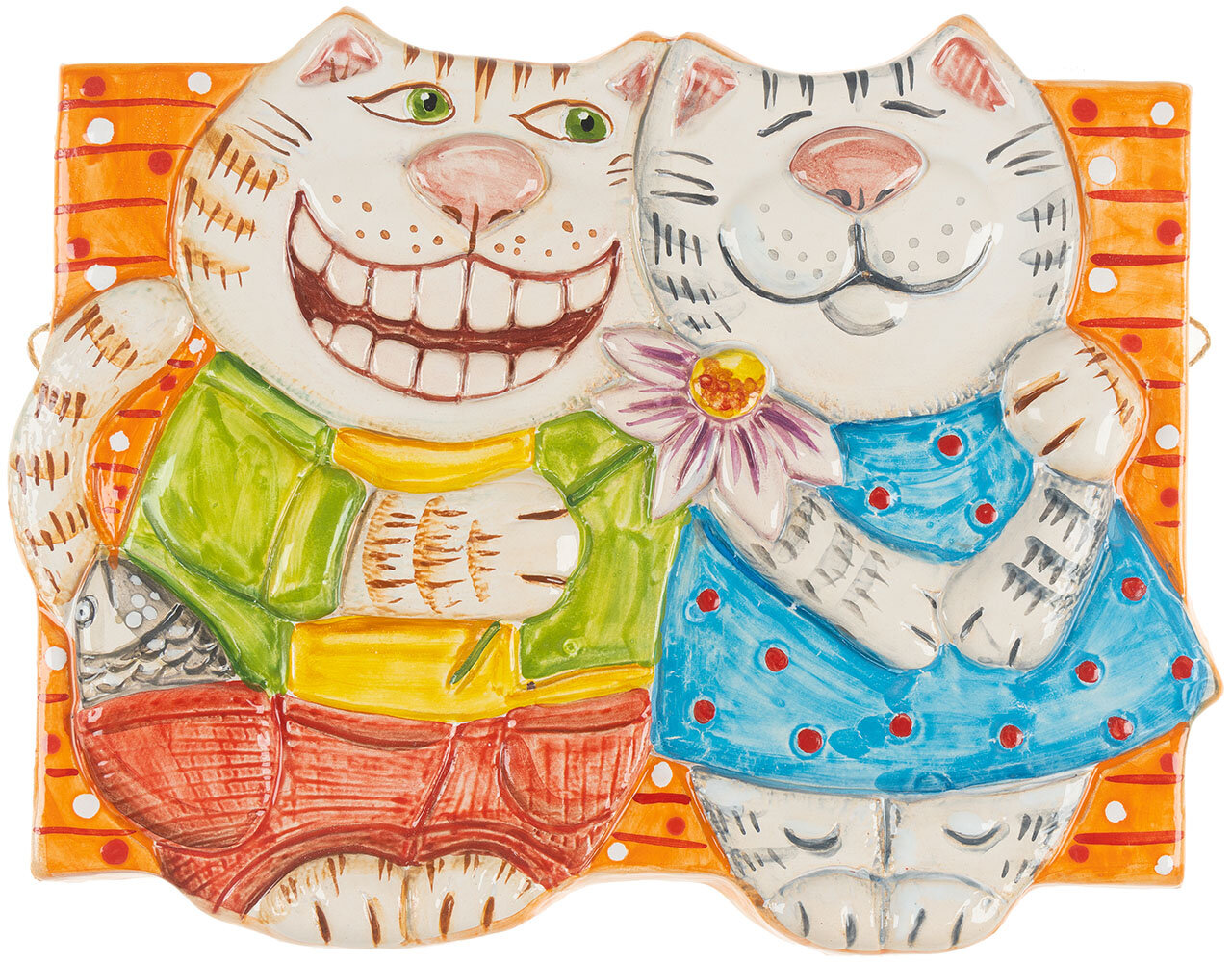 Панно декоративное Кот-ловелас и Кошечка-скромняшка керамическое авторской ручной работы