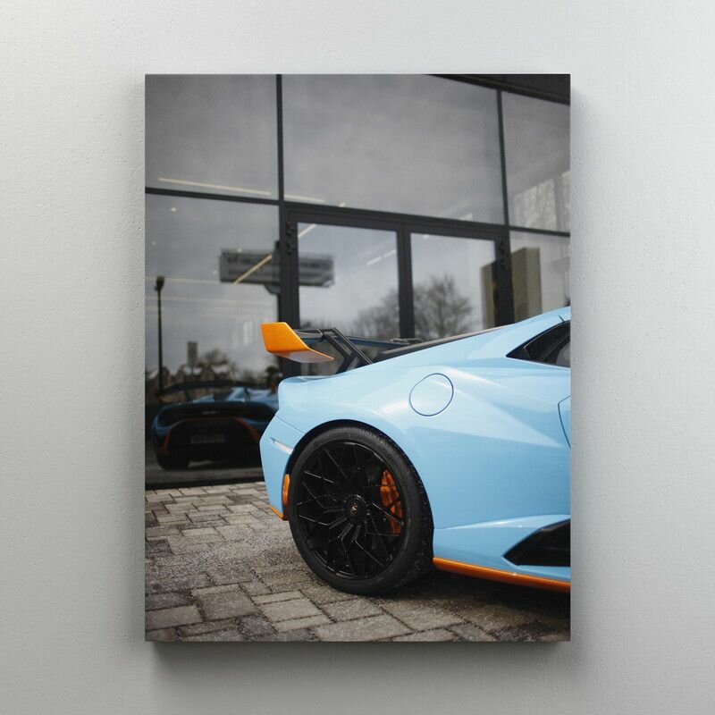 Интерьерная картина на холсте "Голубой Lamborghini и его отражение" размер 22x30 см