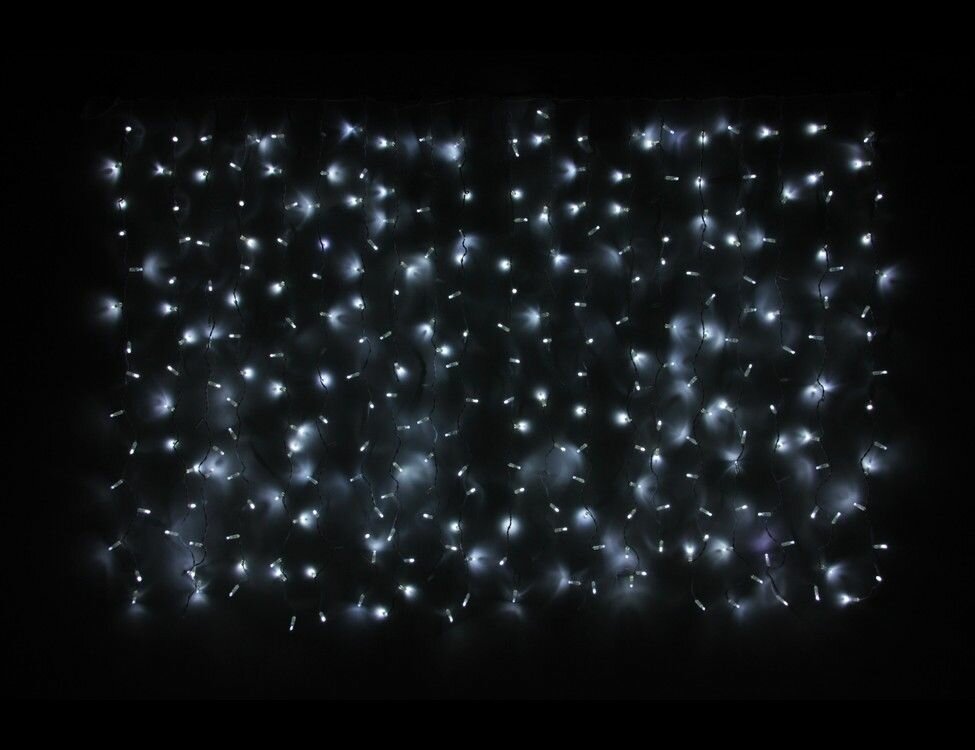Гирлянда Дождь 2*2 м, 400 холодных белых LED ламп, мерцание, белый ПВХ, соединяемая, IP65, Rich LED