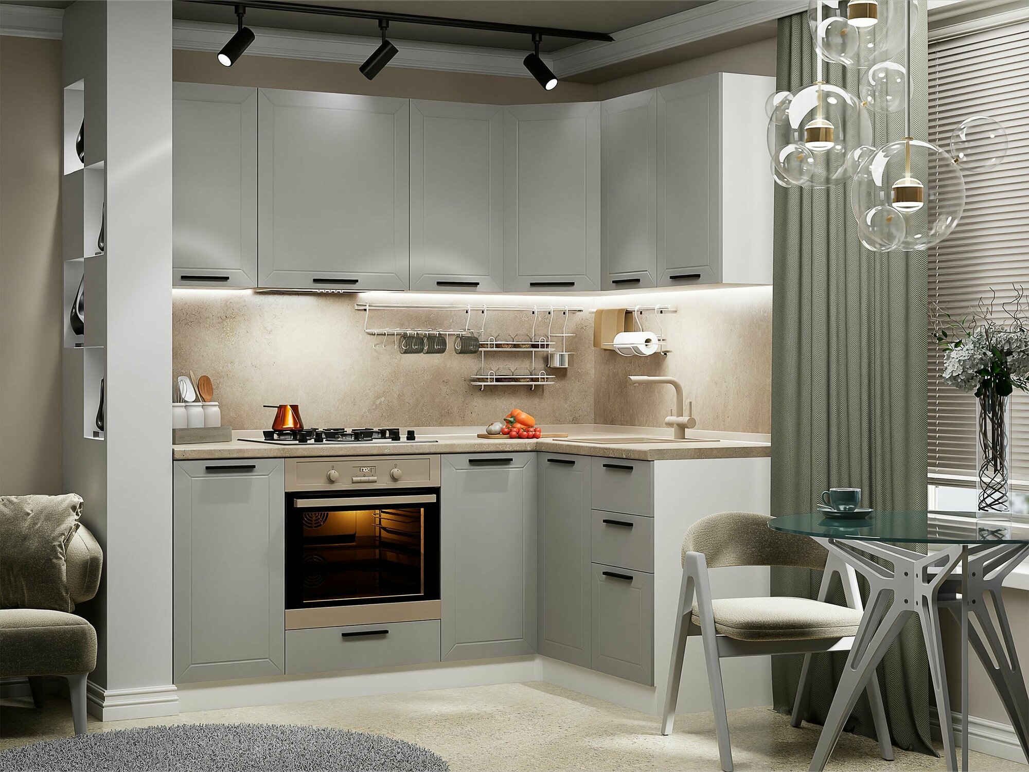 Кухонный гарнитур Глетчер Гейнсборо Силк, 2000/1400 мм