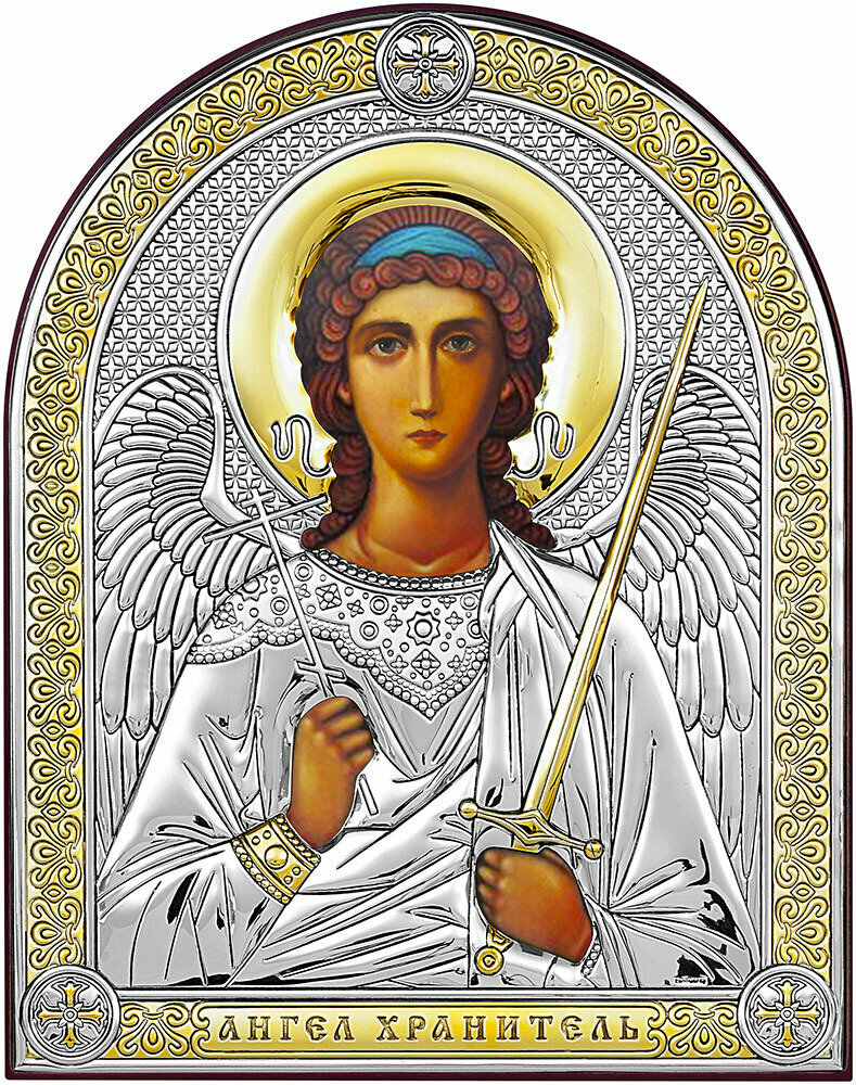 Икона "Ангел Хранитель" / Посланник Творца / Икона на дереве с серебрением / 12x10 см / Италия Beltrami / 6407/2OT