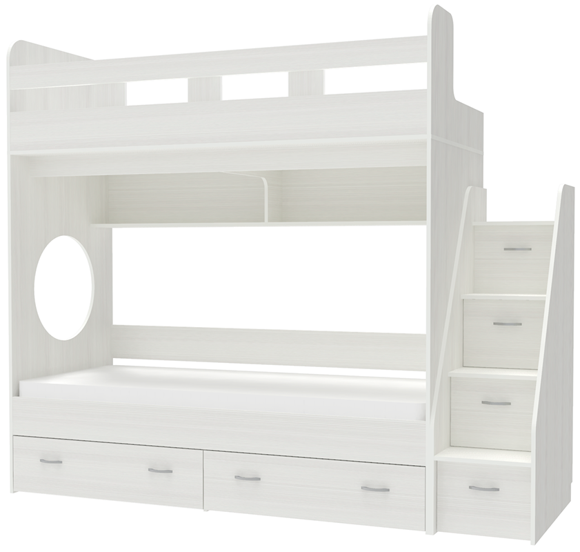 Двухъярусная кровать Юниор 1 80x190 Белое Дерево Белое Дерево