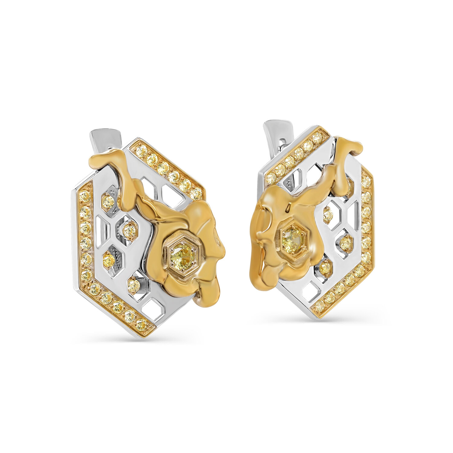 Серьги с подвесками, серебро, 925 проба, родирование, фианит