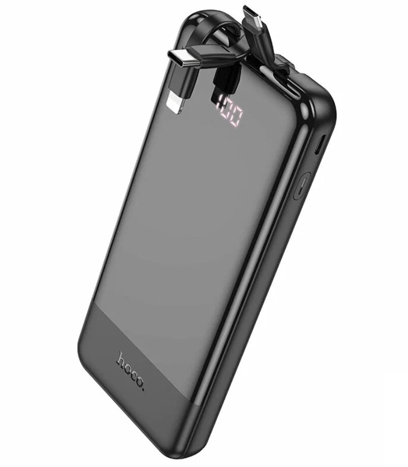 Портативный повербанк Hoco J114, 10000 mAh, с Кабелем Lightning/Type-C/micro USB, Черный