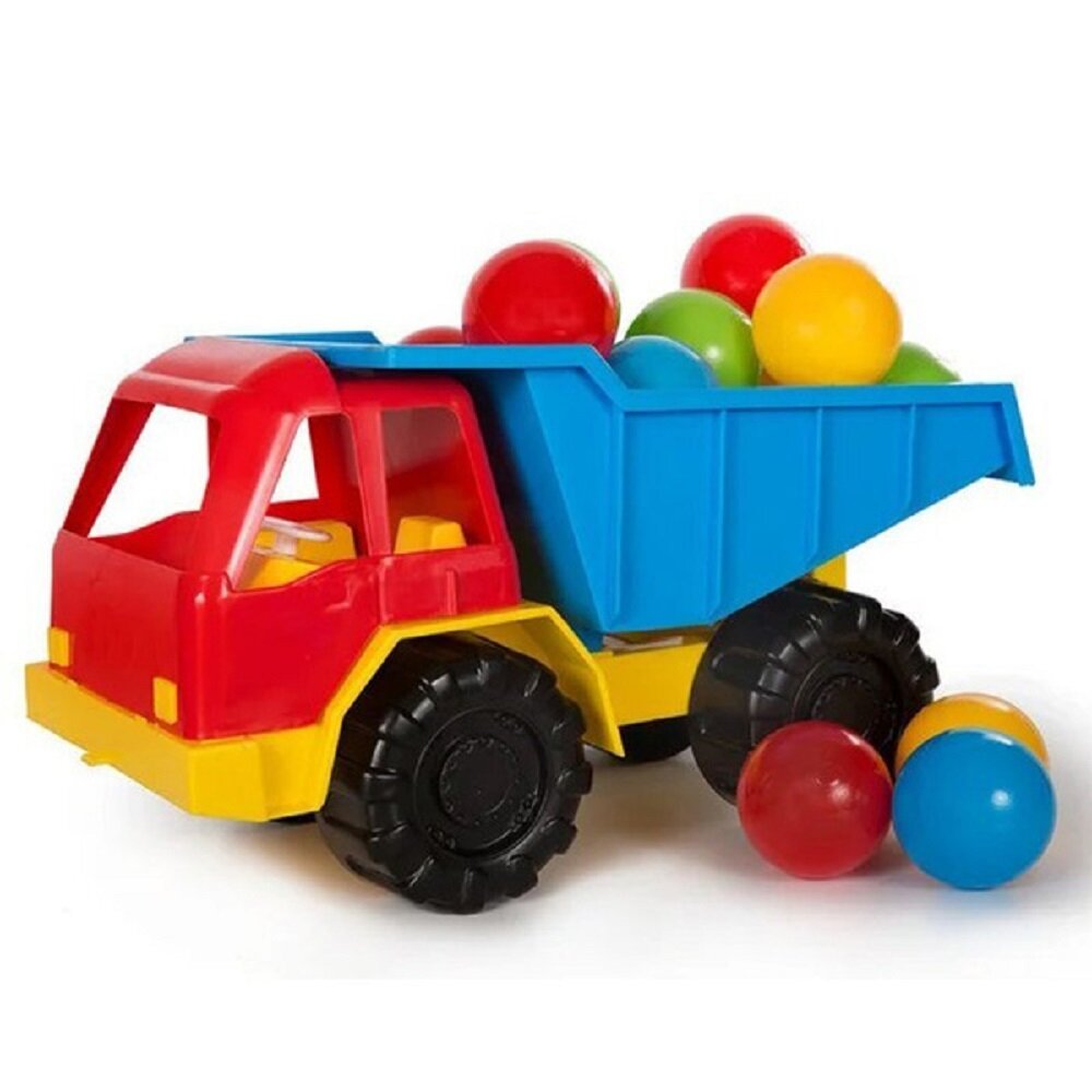 Строительный грузовик Самосвал 44 см для песочницы + шарики (12 шт.), игрушка пластиковая для мальчиков, кузов поднимается, Кассон, 3-274