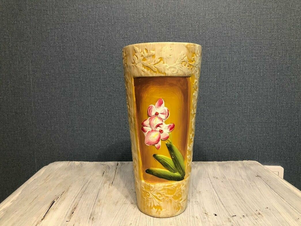 Эффектная, винтажная интерьерная ваза "Flo", керамика, лепка, 60-е годы