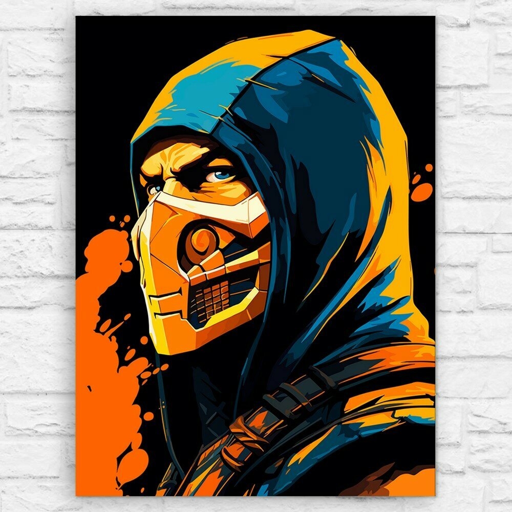 Картина по номерам на холсте игра Mortal Kombat (Скорпион, PS, PC, XBOX, Switch) - 12599 В 30x40
