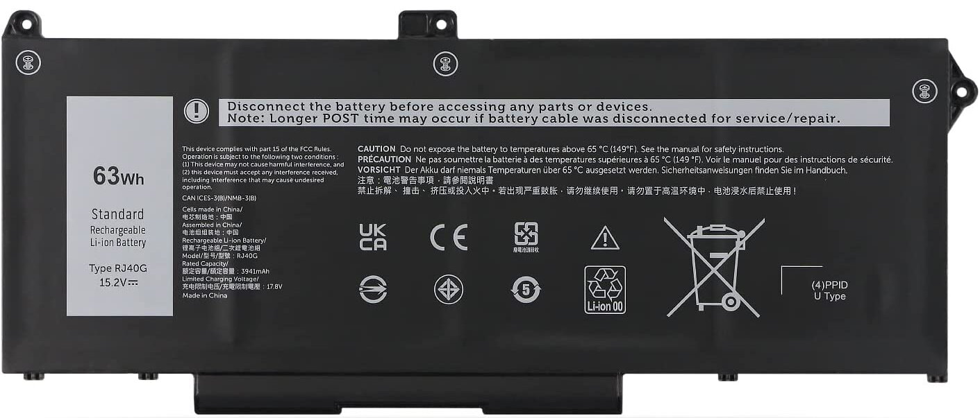 Аккумулятор для Dell Latitude 15 5520, 14 5420, Precision 15 3560, (RJ40G), 63Wh, 4150mAh, 15.2V