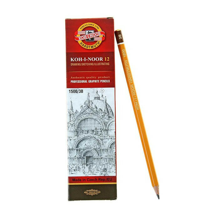 Карандаш черно-графитный KOH-I-NOOR без ластика арт.1500 3В. Количество в наборе 12 шт.