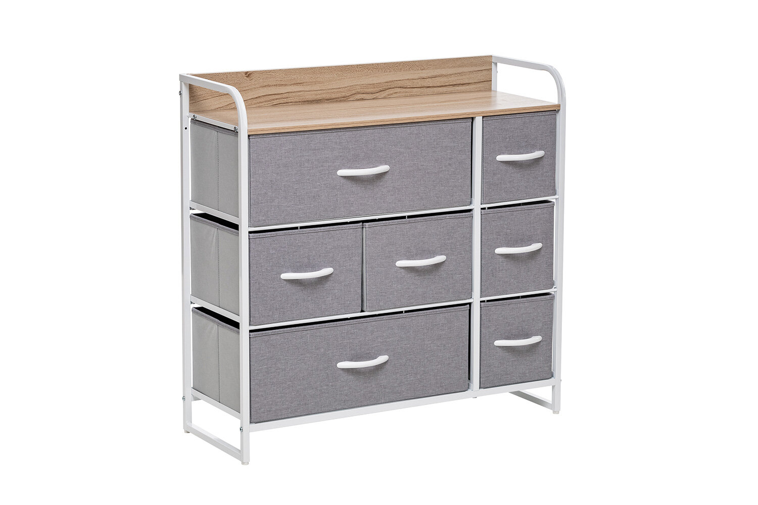 Комод напольный 7 ящиков Hoff Ноа, 80х79х29 см, для гостиной, металл/МДФ/искусственный лён, цвет светло-серый, белый