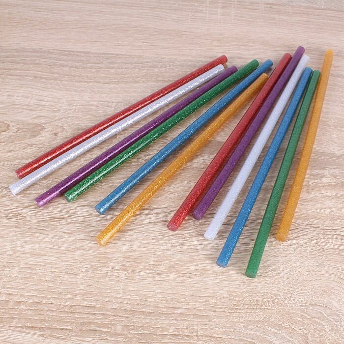 Набор цветных клеевых стержней с блестками (180 мм - 7 мм), в упаковке 10 штук
