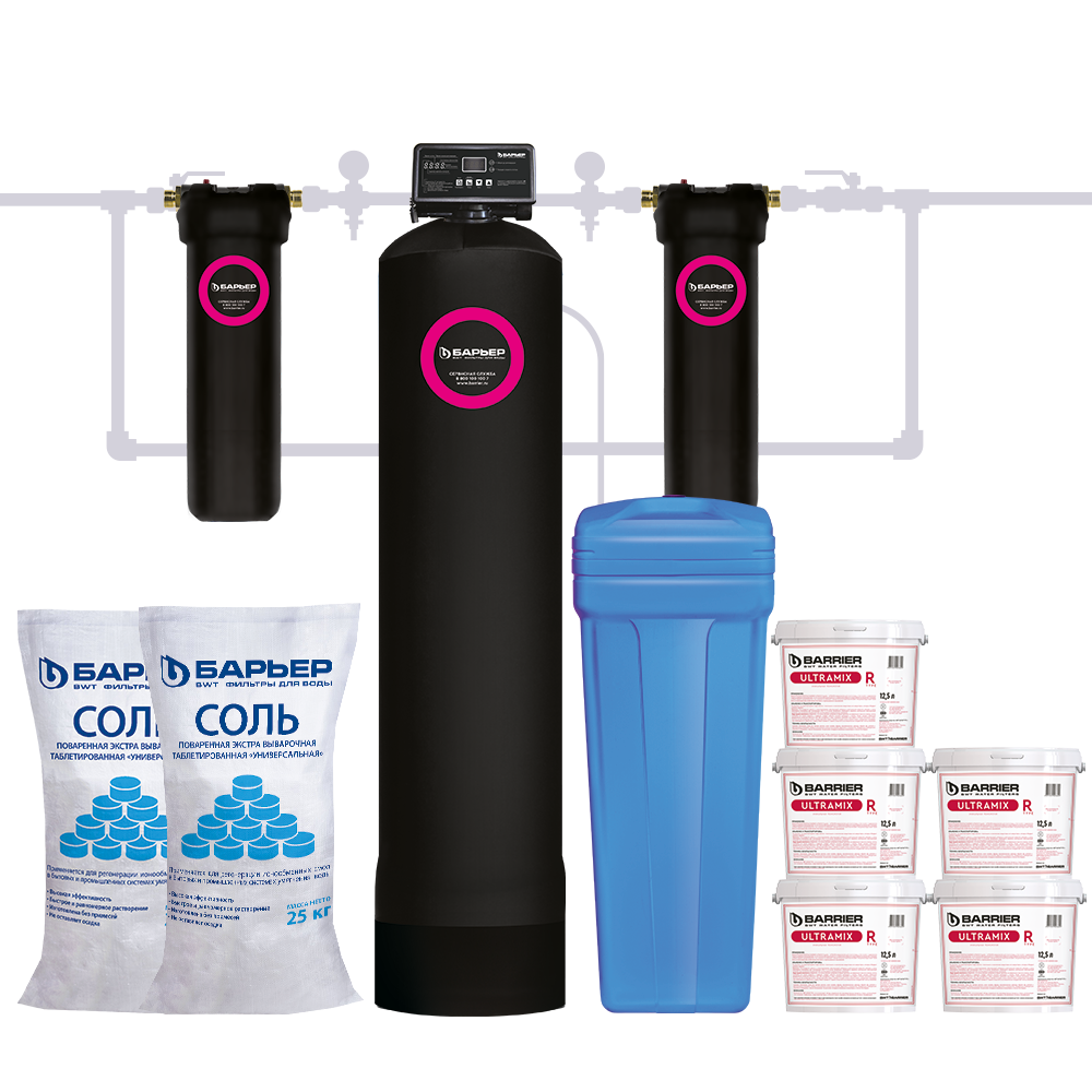 Комплект коттеджной системы барьер Ace ULTRA R 1,8 с защитой от конденсата (обезжелезивание и умягчение воды)