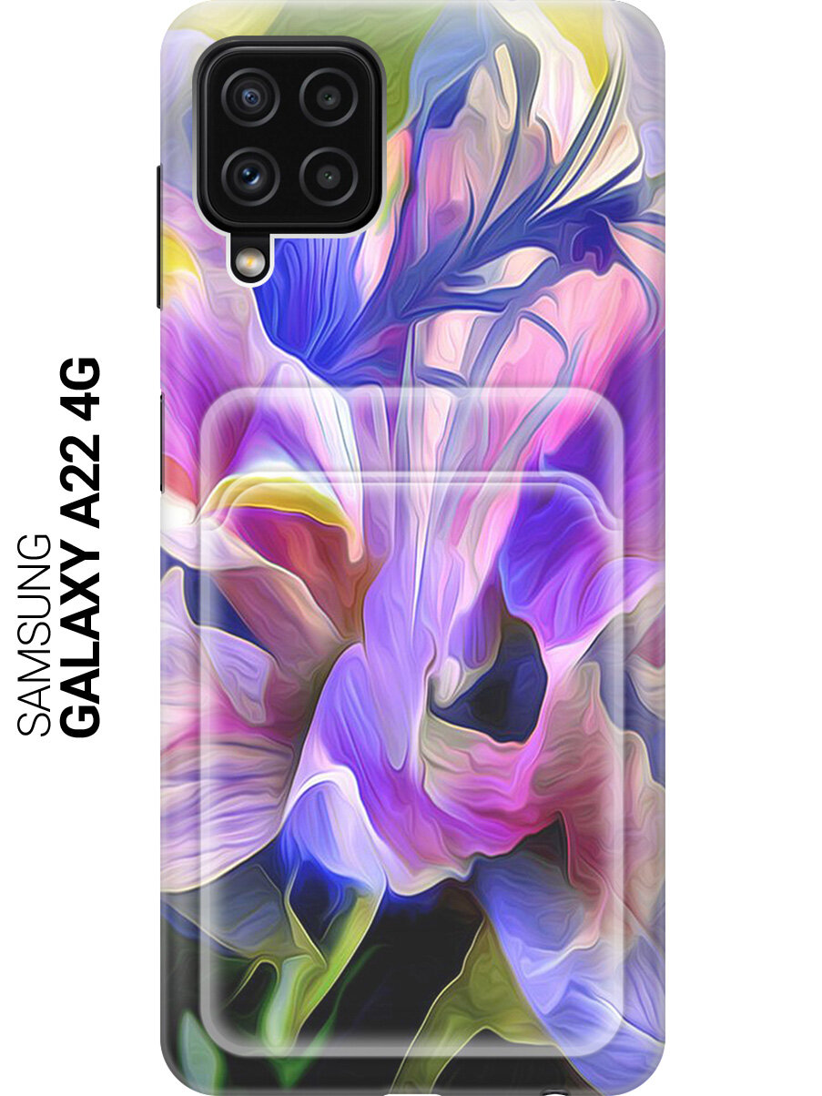 Чехол с карманом для карт на Samsung Galaxy A22 / M32 / M22 / Самсунг А22 / М32 / М22 с принтом "Цветочная абстракция"