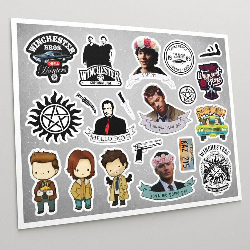 Наклейки декоративные (Стикеры самоклеящиеся) набор "Сверхъестественное - Supernatural" 20x25 см