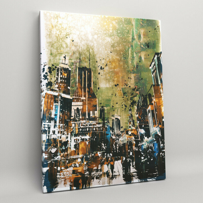 Картина на холсте (интерьерный постер) "Городской пейзаж в зеленых тонах", с деревянным подрамником, размер 30x40 см