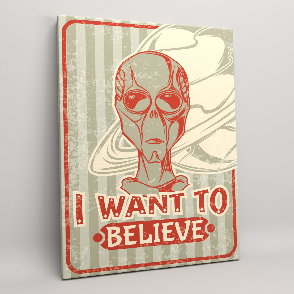 Картина на холсте (интерьерный постер) "Я верь в НЛО" космос - пришельцы, с деревянным подрамником, размер 45x60 см