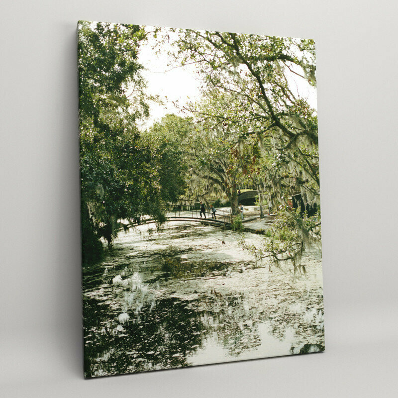 Картина на холсте (интерьерный постер) "Пейзаж - зеленые деревья в парке", с деревянным подрамником, размер 22x30 см