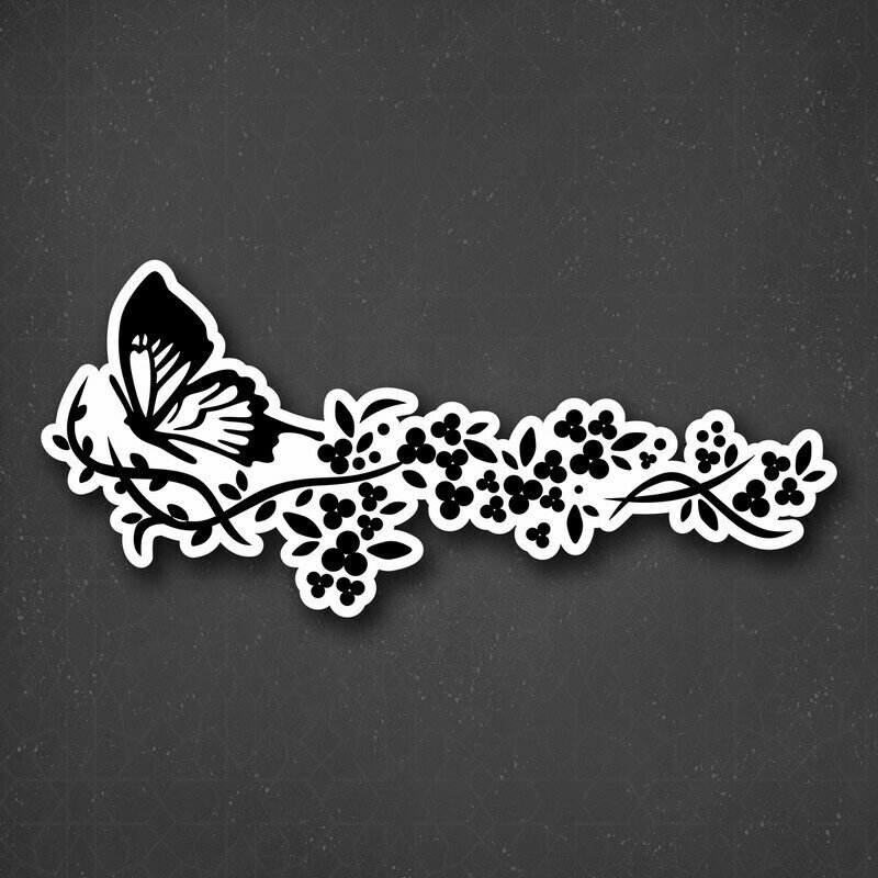 Наклейка на авто "Орнамент ЧБ - бабочка на цветах" 24x10 см