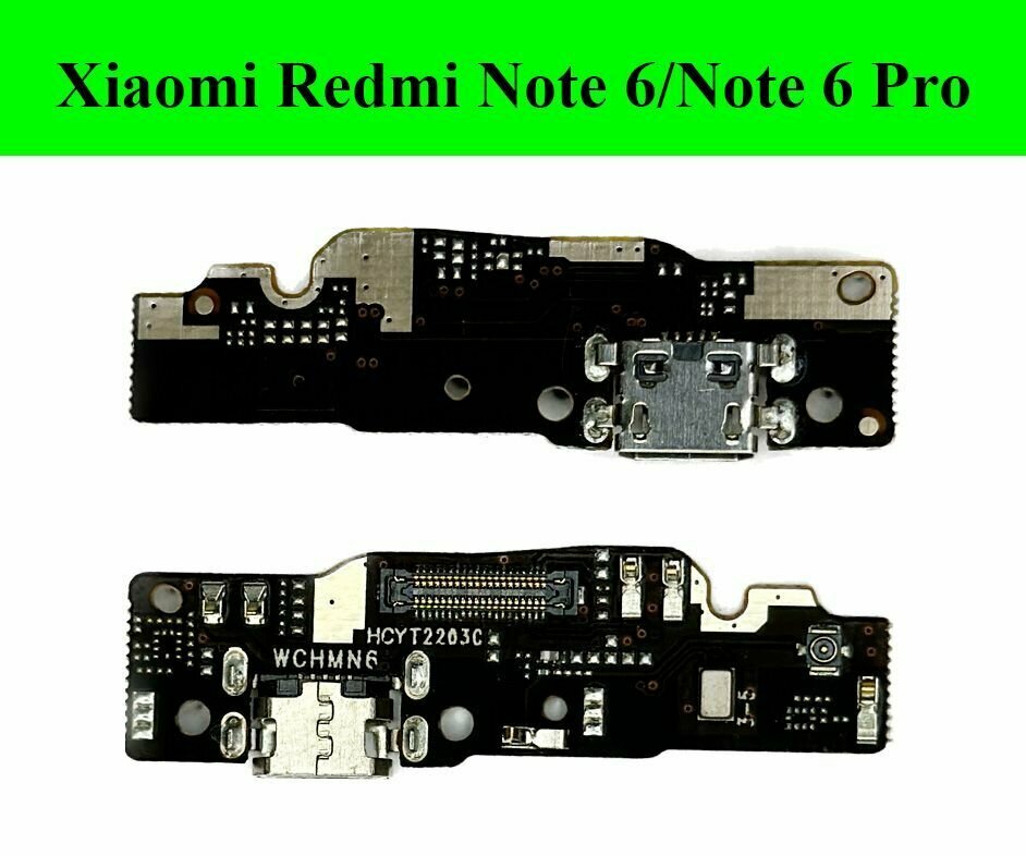 Плата (шлейф) зарядки, нижняя плата для Сяоми Xiaomi Redmi Note 6, Note 6 Pro с разъемом зарядки и микрофоном