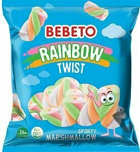 Упаковка 24 штуки Суфле-маршмеллоу Bebeto Rainbow Twist вкус ванили пак 135г Турция