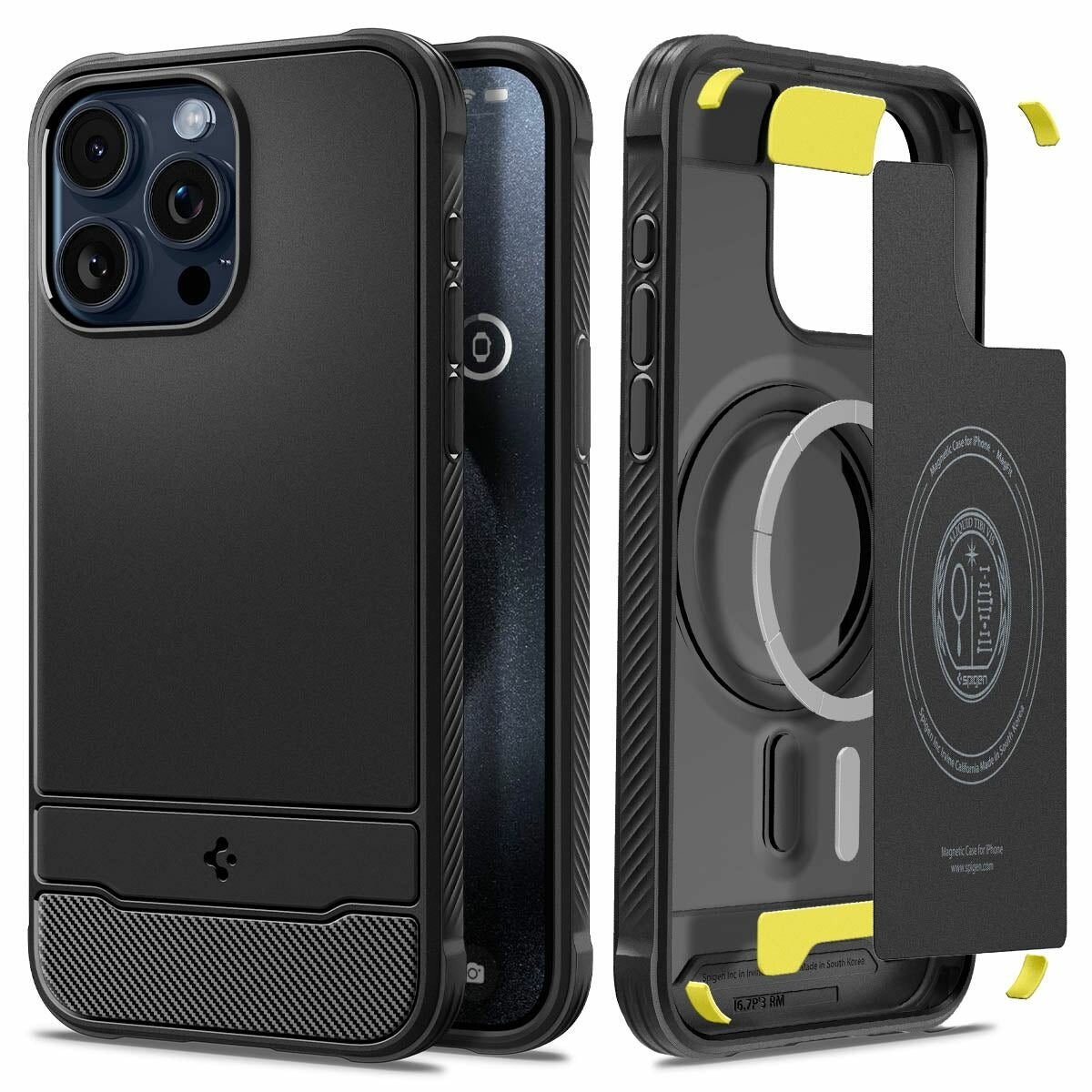 Чехол Spigen на Apple iPhone 15 Pro Max (ACS06561) Rugged Armor MagFit / Спиген чехол для Айфон 15 Про Макс MagSafe, противоударный, с защитой камеры, черный
