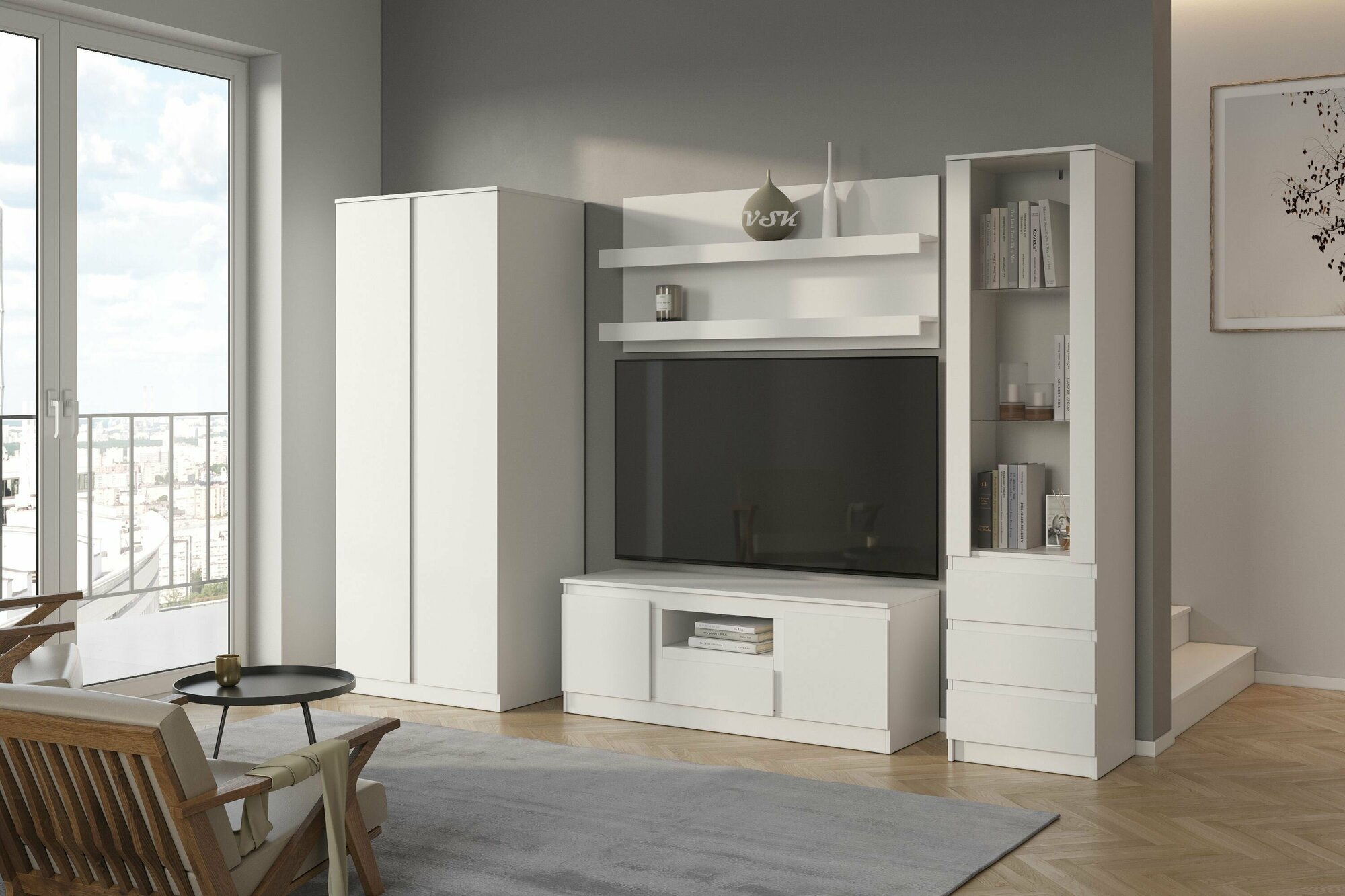 Стенка для гостиной, модульная STERN, Белый, (ШхВхГ) 268х200х58 см