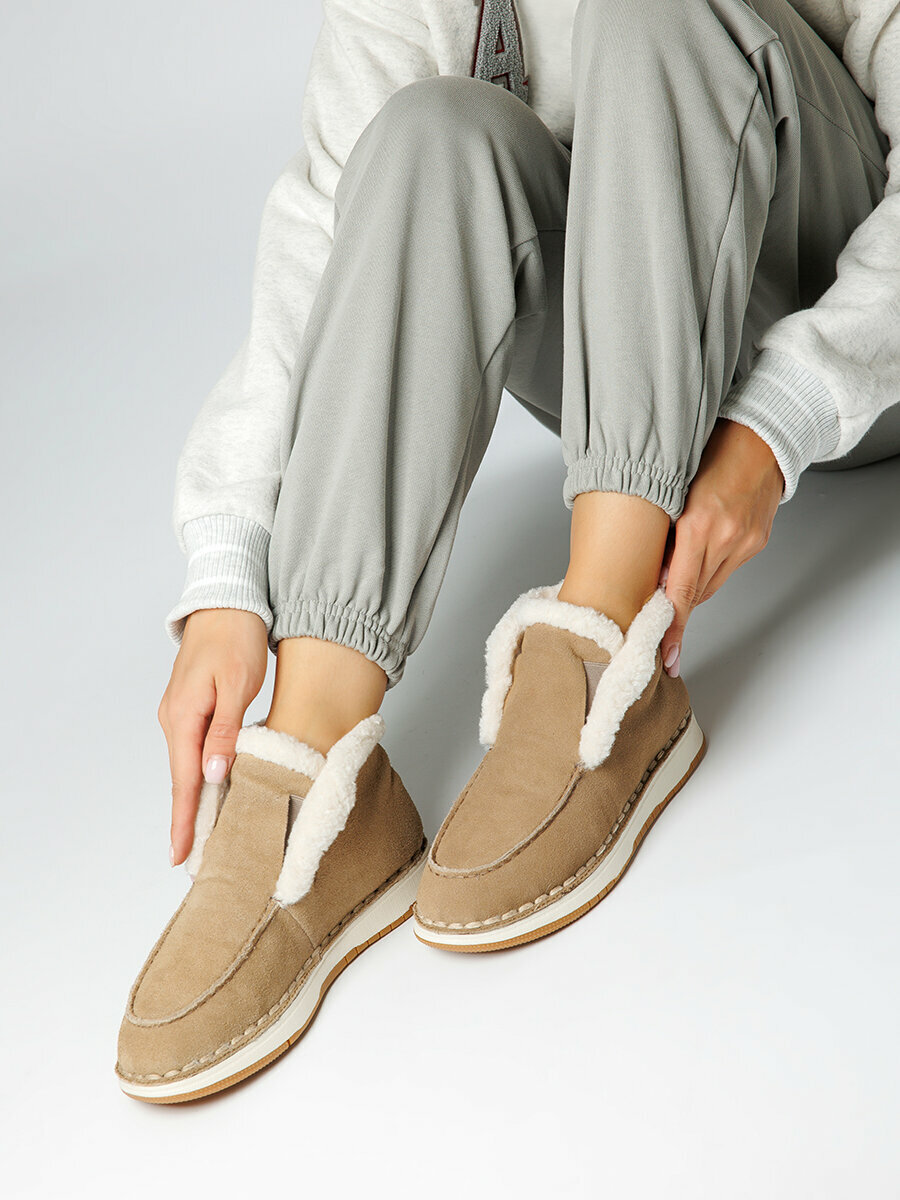 Ботинки зимние лоферы натуральный велюр