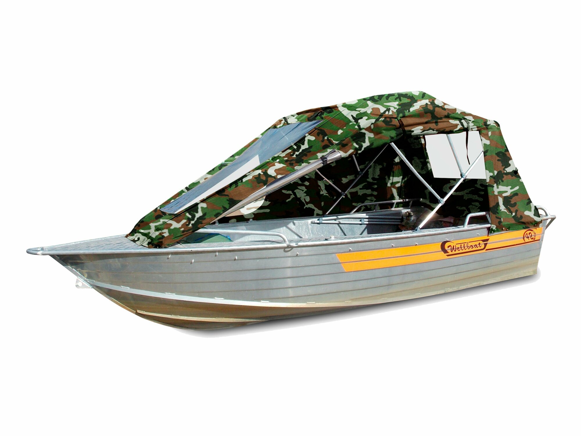 Wellboat-42. Вельбот-42. Тент ходовой с дугами с креплениями