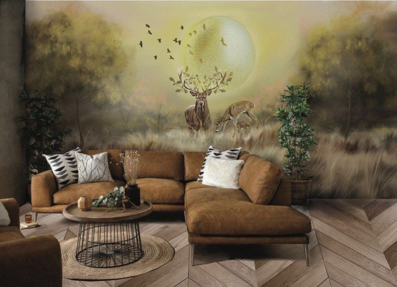 Фреска бесшовная "Солнечный день на акварельной поляне" текстура холст (ширина 2550мм х длина 2500мм)