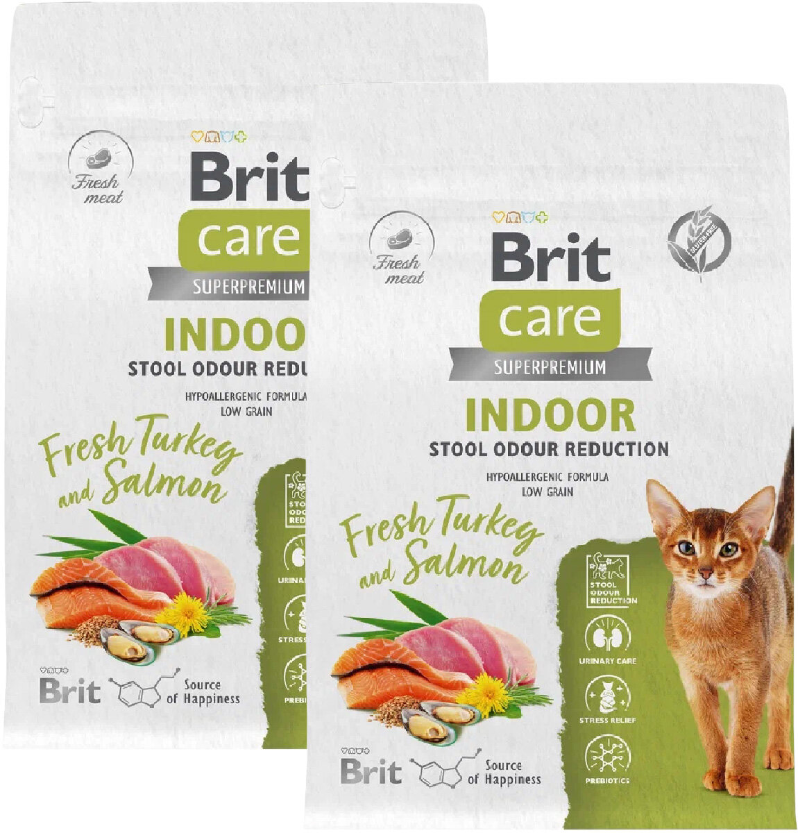 Сухой корм BRIT CARE CAT INDOOR STOOL ODOUR REDUCTION для взрослых кошек живущих дома с индейкой и лососем (1,5 + 1,5 кг)