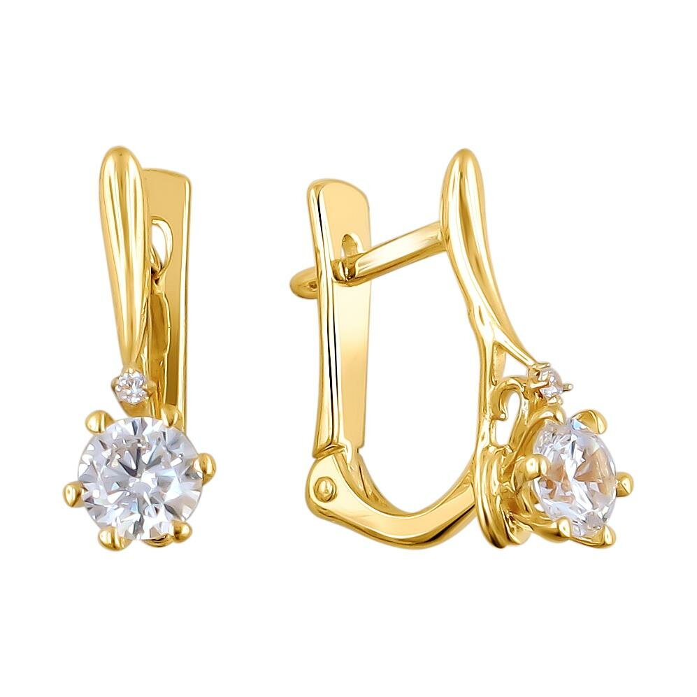 Серьги, желтое золото, 585 проба, фианит