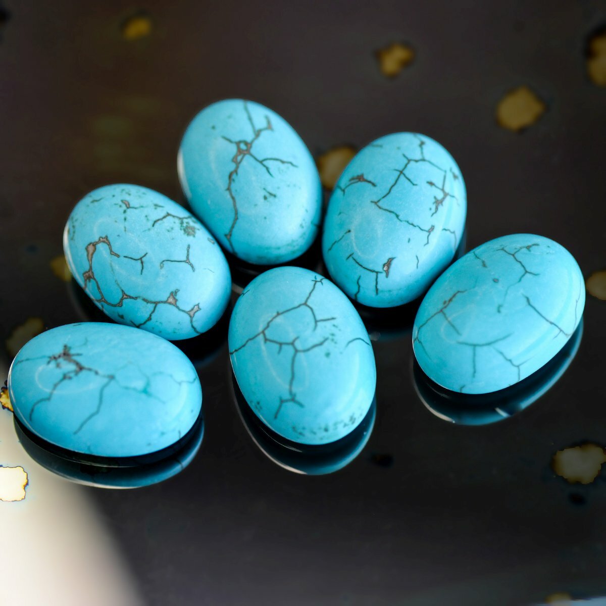 Кабошон Магнезит 3 шт, имитация бирюзы, овальный, цвет бирюзовый, 18х13х6 мм