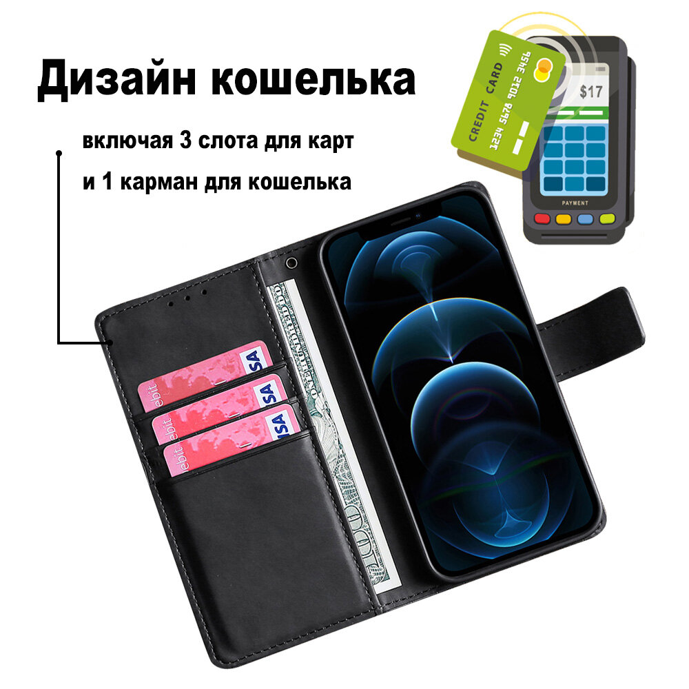 Чехол-книжка MyPads для Motorola Moto G7 Power / Моторола Мото G7 Power черный крокодиловая кожа