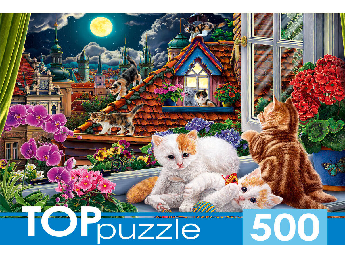 Пазл 500 элементов TOPpuzzle котята на крыше, игра-головоломка для детей и взрослых