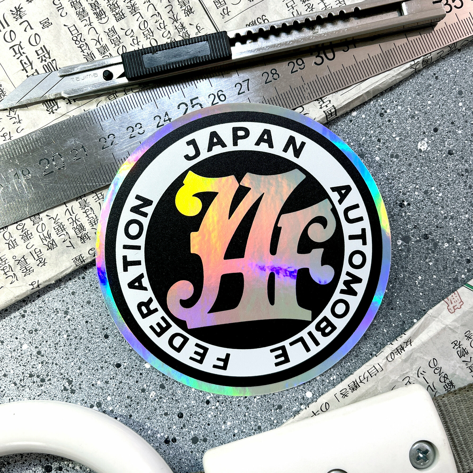 Наклейка для авто JDM, JAF голографический с белм кольцом, 10х10см