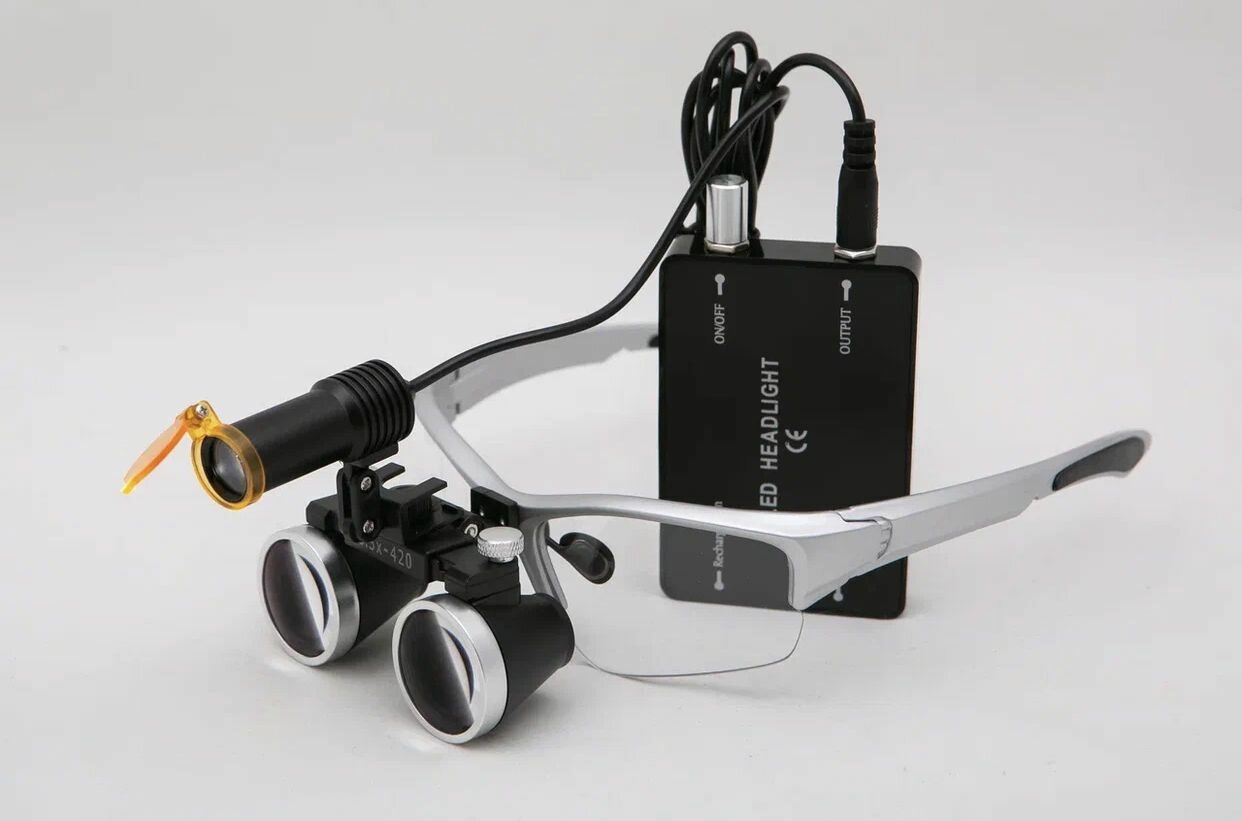 Профессиональные очки-лупы 3,5x-420 для стоматологов с подсветкой.