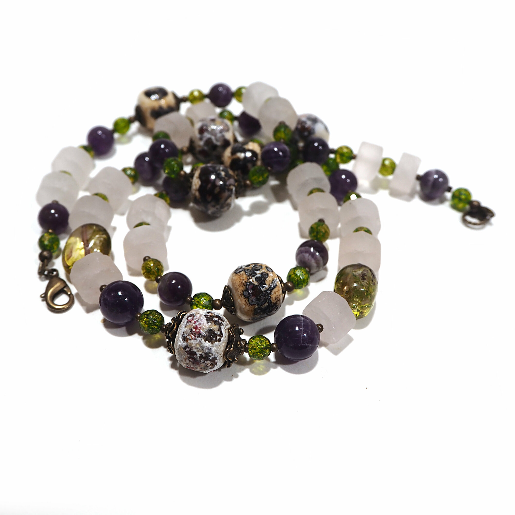 Бусы, кварц, муранское стекло, аметист, стекло