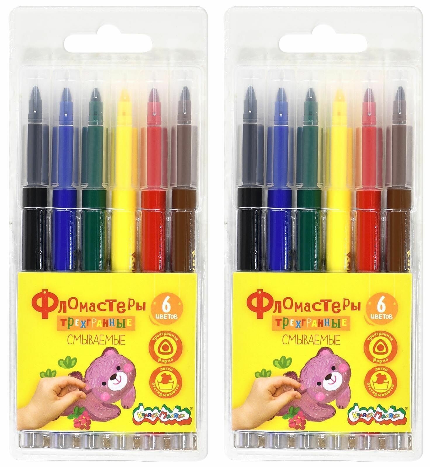 Каляка-Маляка Фломастеры 6 цветов, трехгранный корпус, блистер, 3+, 2уп.
