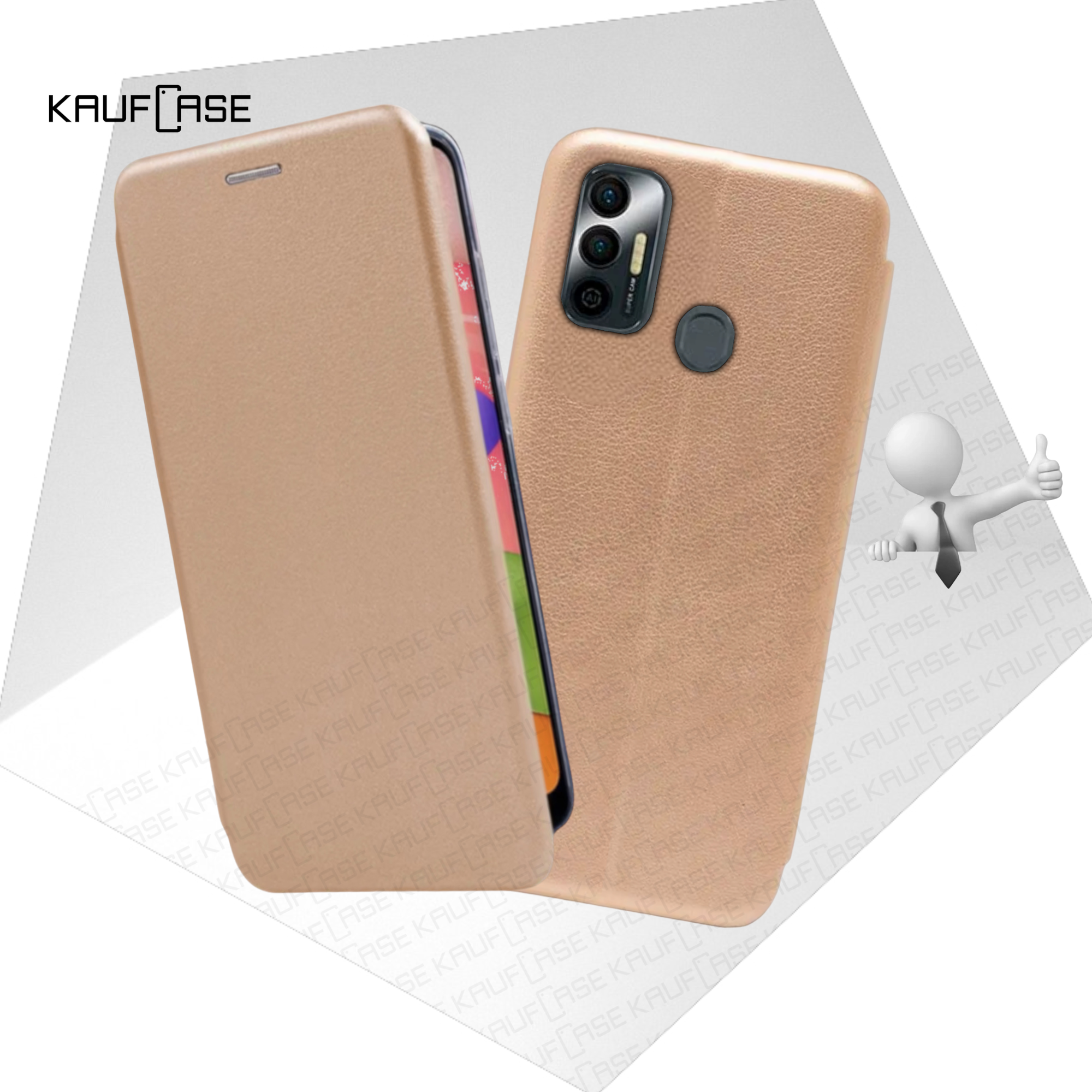 Чехол книжка для телефона Tecno Spark 7 (KF6n) (6.5"), золото. Текстура под кожу