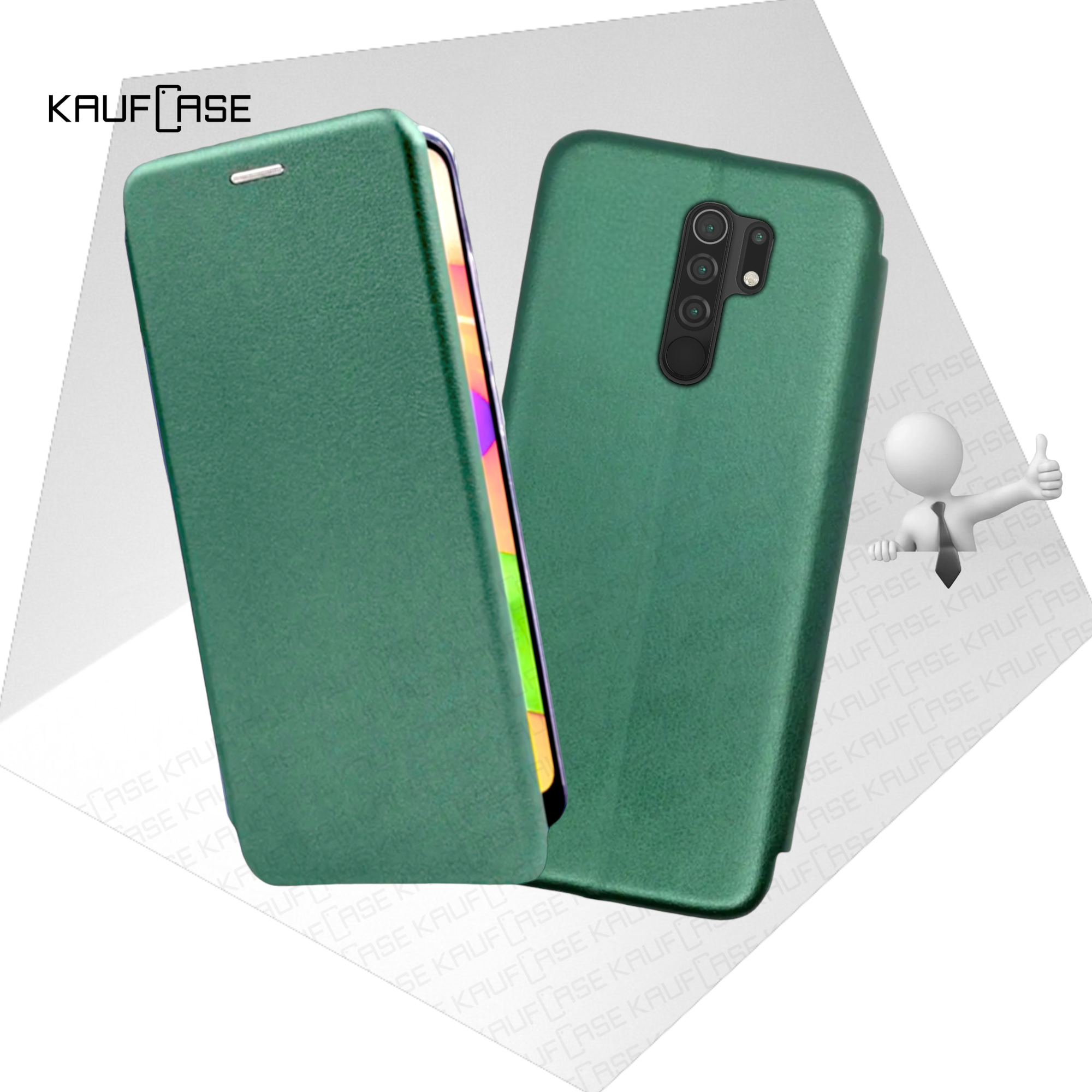 Чехол книжка для телефона Xiaomi Redmi 9 (6.53"), темно-зеленый. Текстура под кожу