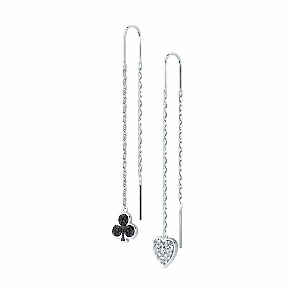 Серьги цепочки, серебро, 925 проба, родирование, фианит