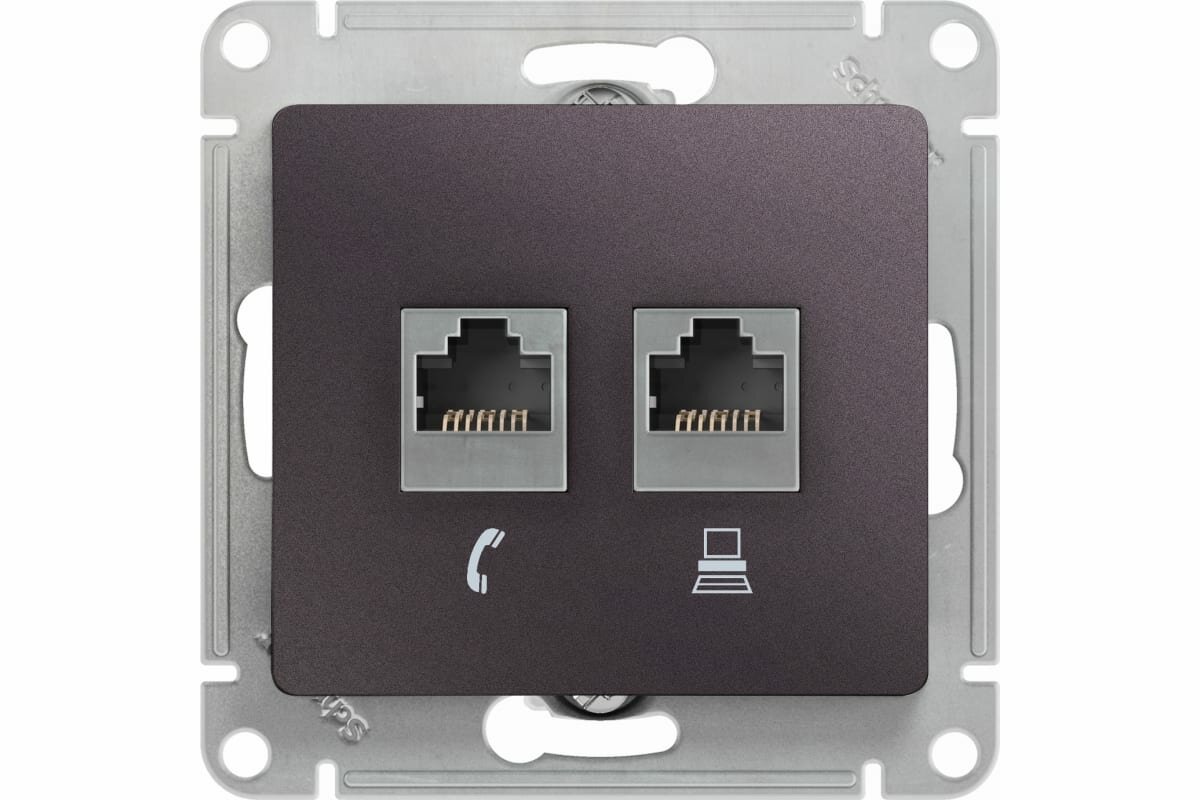 Розетка двойная компьютерная + телефонная RJ45 + RJ11 кат.5E Сиреневый туман Systeme Electric Glossa GSL001485