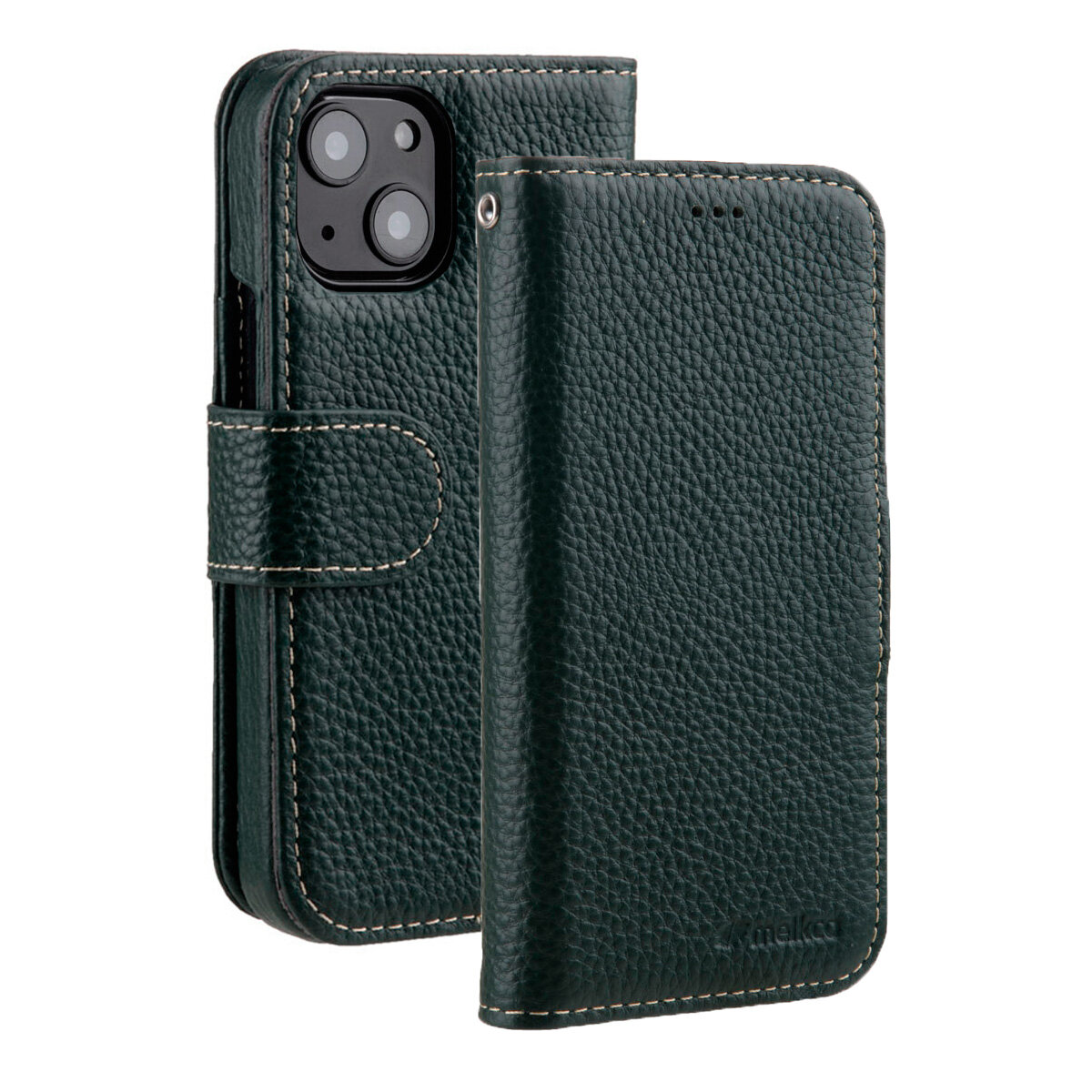 Кожаный чехол книжка Melkco Wallet Book Type для iPhone 15, темно-зеленый