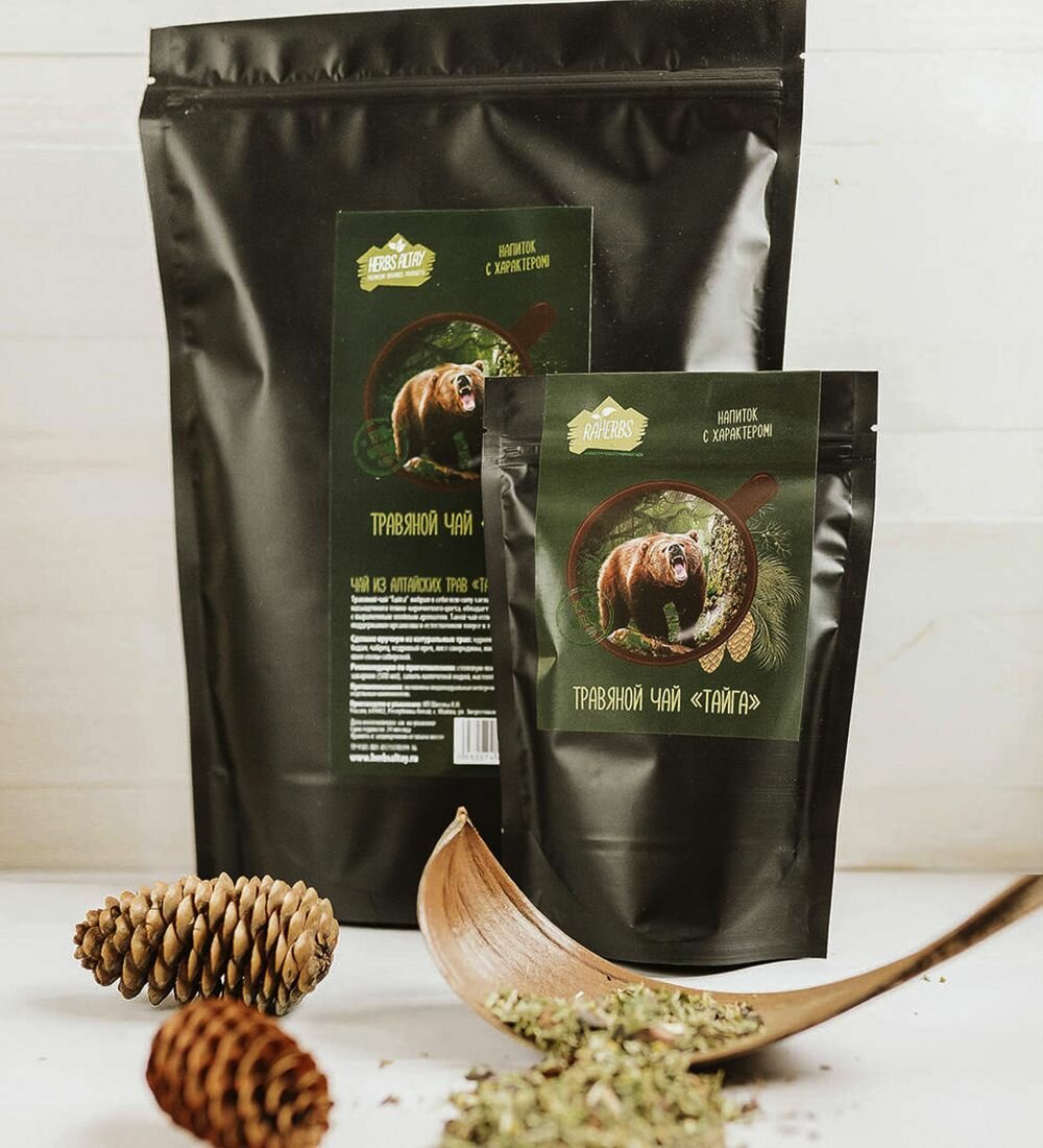 Чай травяной алтайский Тайга (курильский чай лабазник бадан чабрец смородина земляника малина хвоя сосны сибирской кедровый орех) 350 г