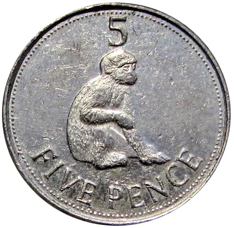 5 пенсов 2010 Гибралтар, обезьяна